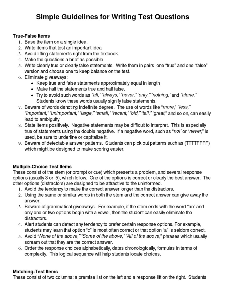 Simple Guidelines For Writing Test Questions | Download Free PDF ...