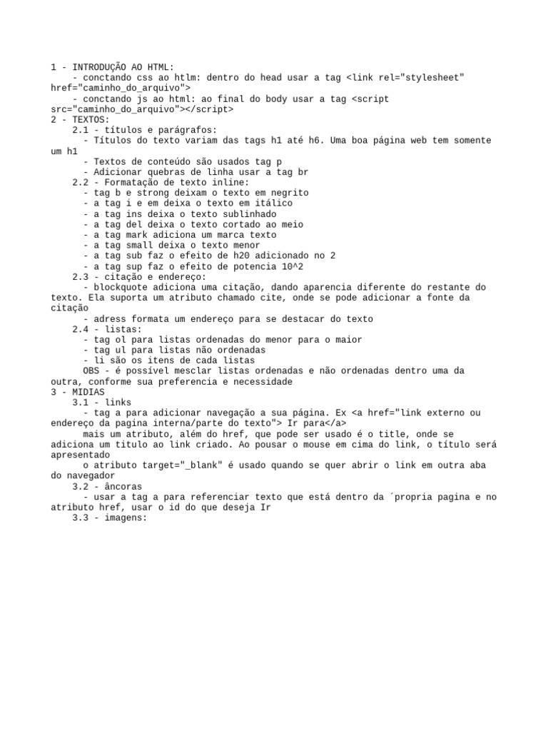 Anotações de HTML Da DIO, ADA e Jornada Do DEV | PDF