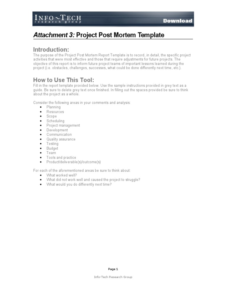 Post Mortem Format | Project Management | Cognition