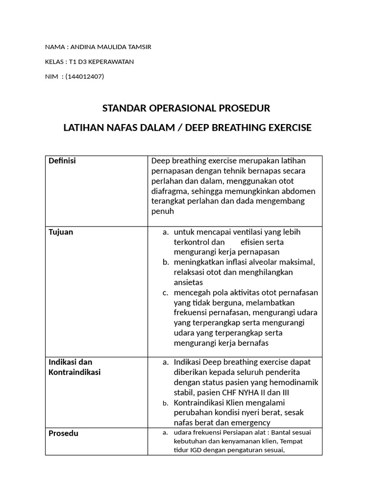 Sop Nafas Dalam (Andina) | PDF