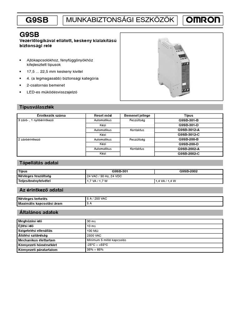 OMRON G9SB Safety Relay Unit Datasheet Hu | PDF