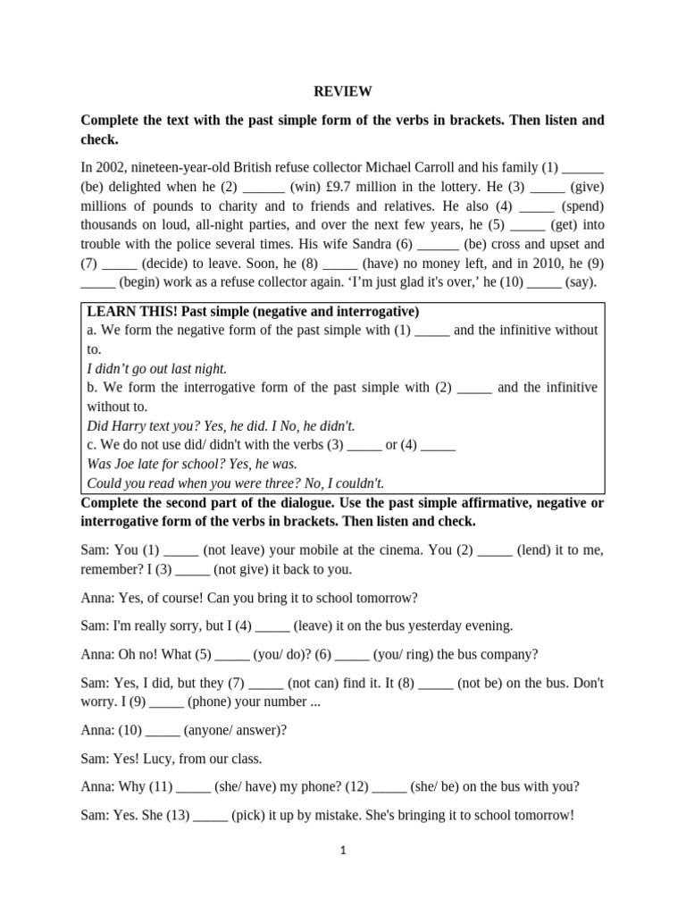 Past Simple and Continuous Exercises | PDF | Linguistics | Linguistic ...
