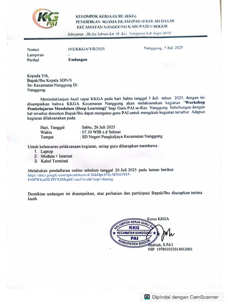 Surat Undangan Workshop Pembelajaran Mendalam | PDF
