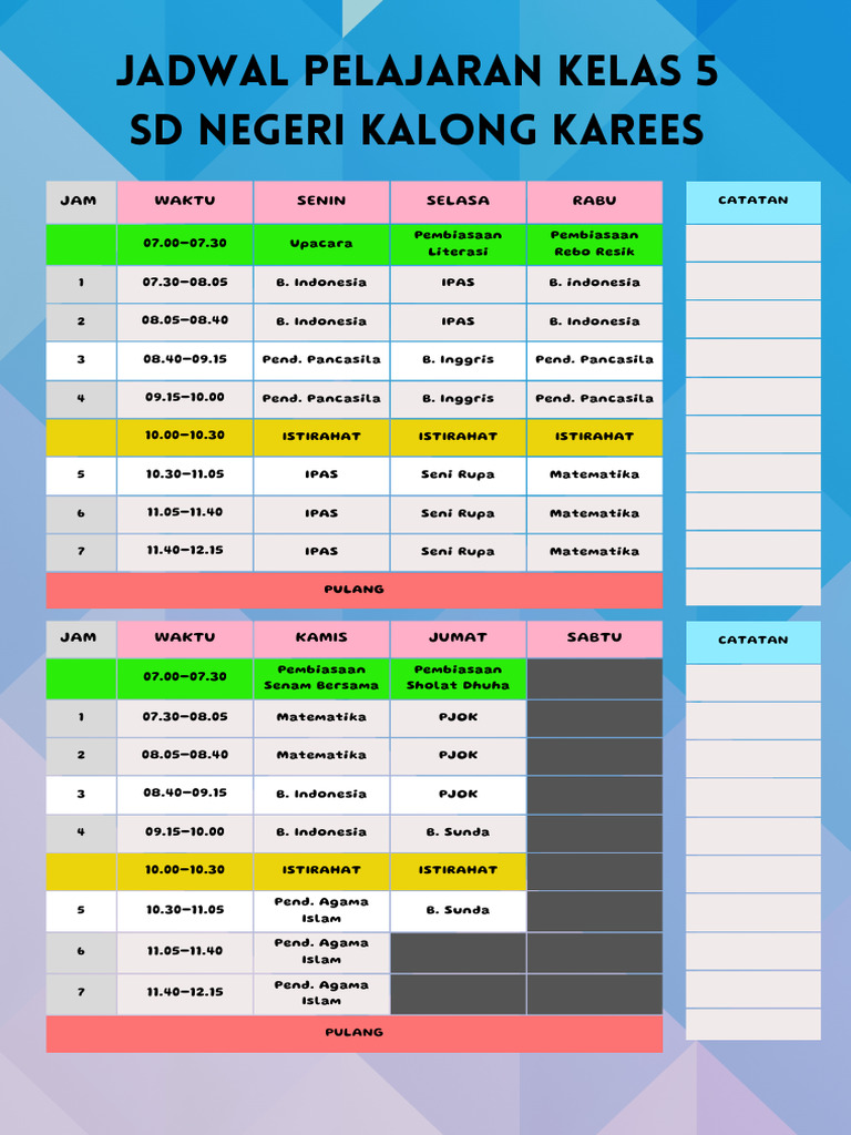 Biru Putih Merah Kuning Ilustratif Jadwal Pelajaran Poster | PDF