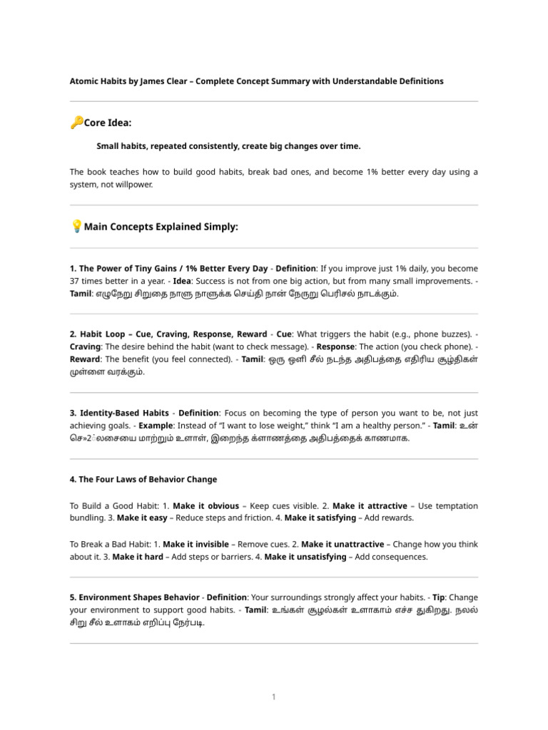 Atomic Habits Summary | PDF