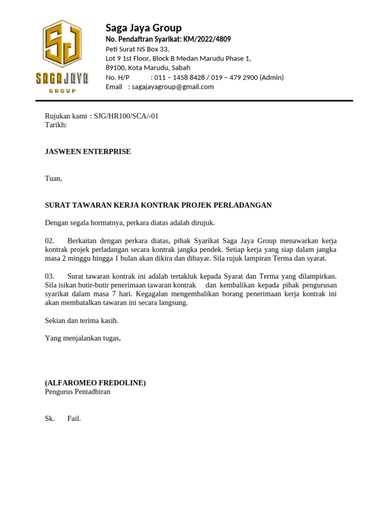 Deraf Surat Perlantikan Kontraktor 18042022 | PDF