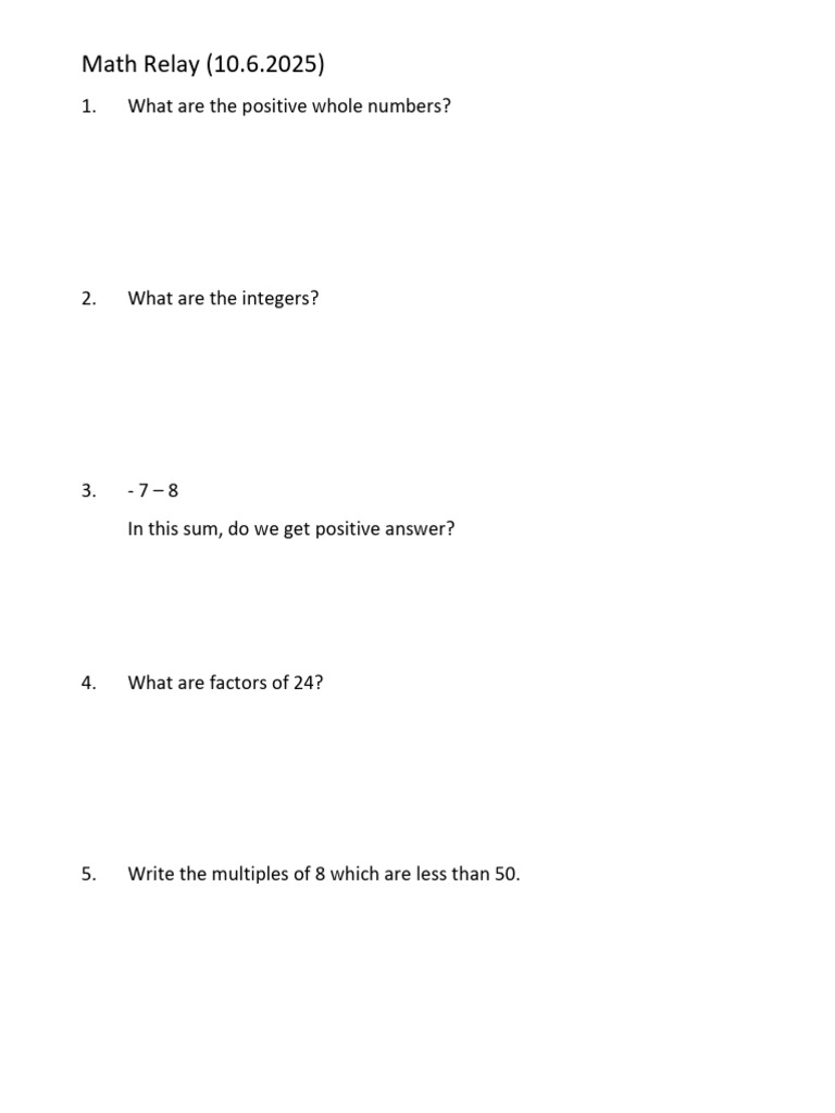 Math Relay Questions and Answers | PDF