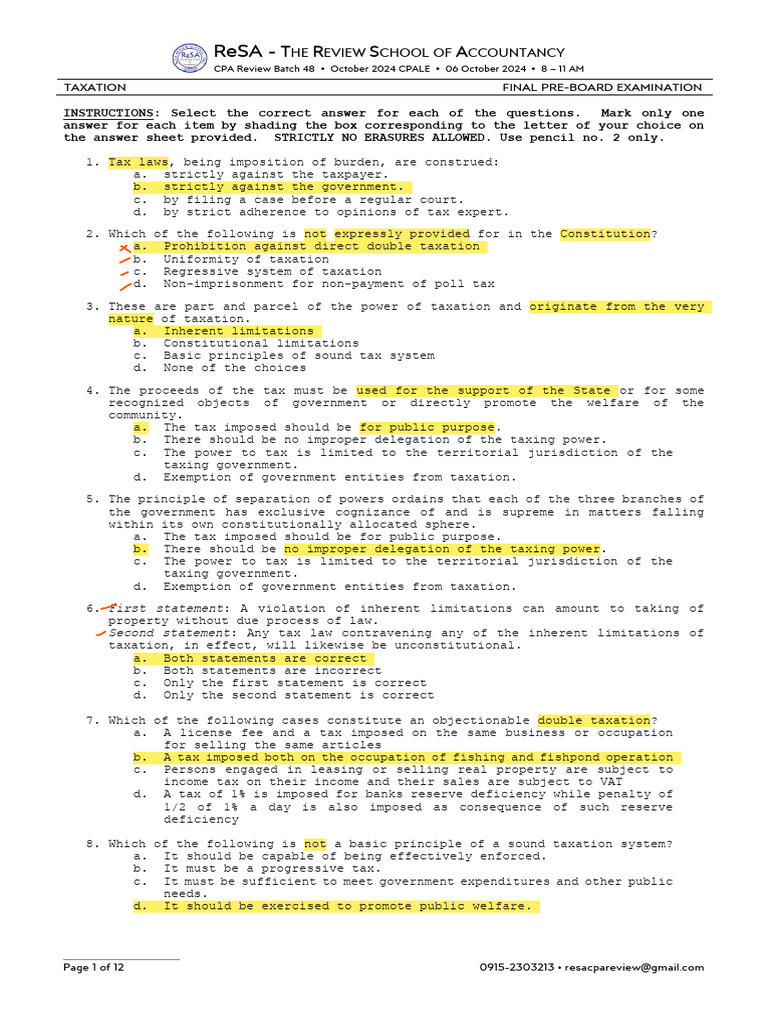 A. ReSA B48 TAX Final PB Exam Questions, Answers and Solutions | PDF ...