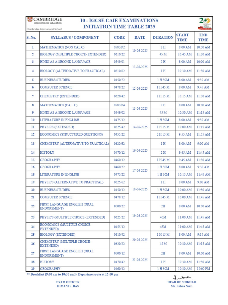 Initiation and Unit Test Datesheet 2025 Cie | PDF | Qualifications ...