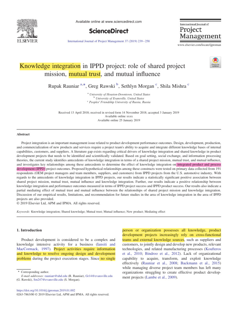 Knowledge Integration in IPPD Projects | PDF | Knowledge | Information