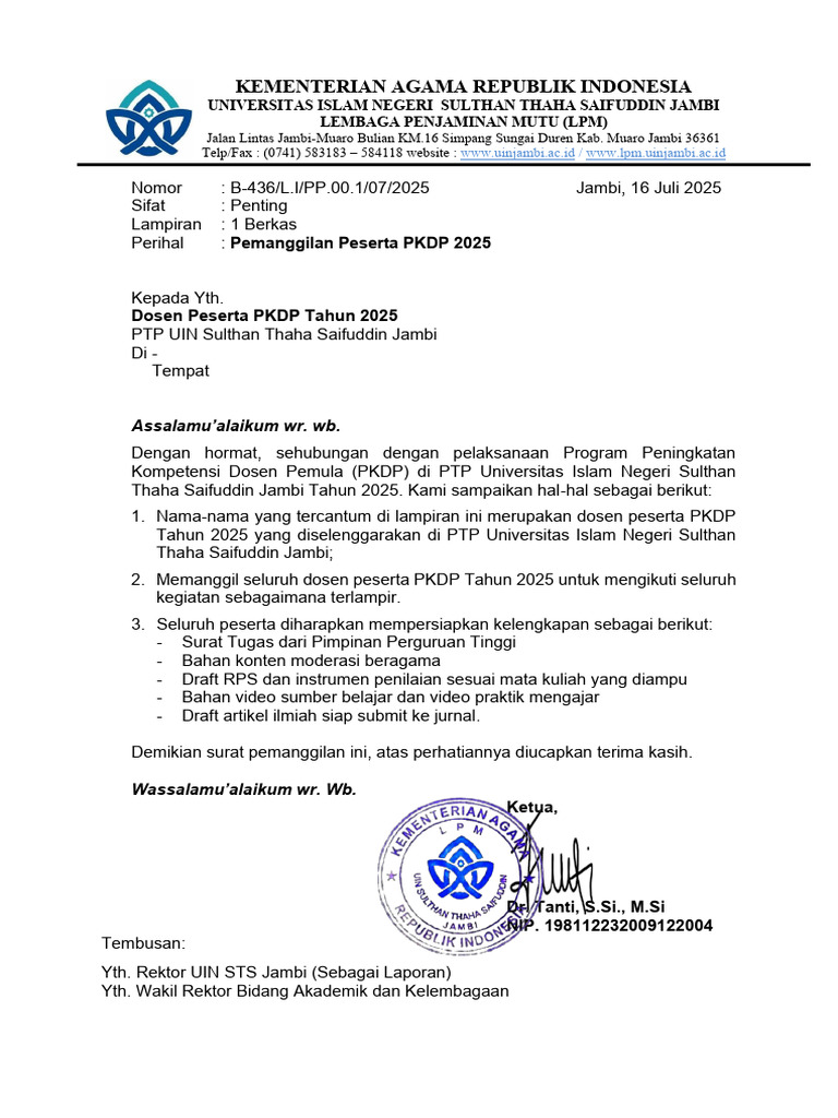 Surat Pemanggilan Peserta PKDP 2025 | PDF