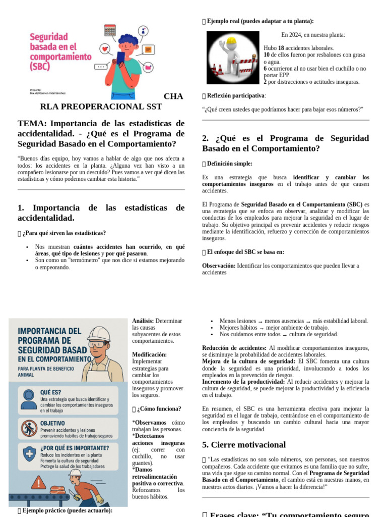 Charla Preoperacional SST Programa SBC | PDF | Estadísticas | Ciencias del comportamiento