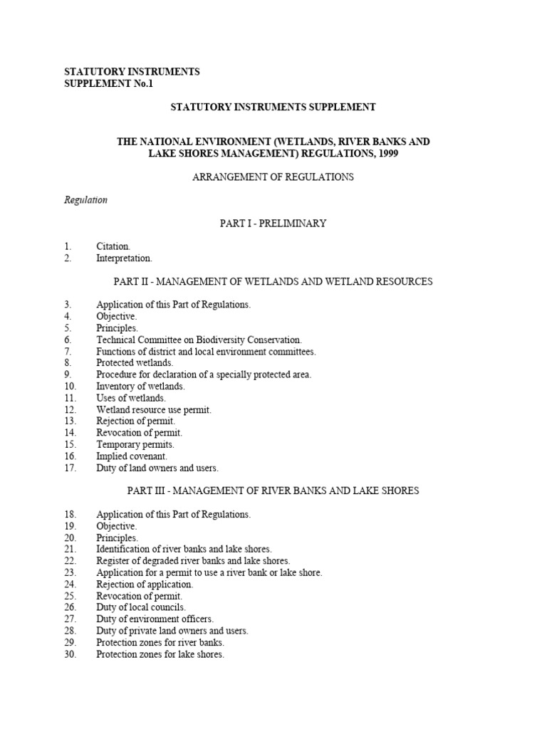 National Environment (Wetlands, Riverbanks and Lakeshores Management) Regulations国家环境 (湿地 ...