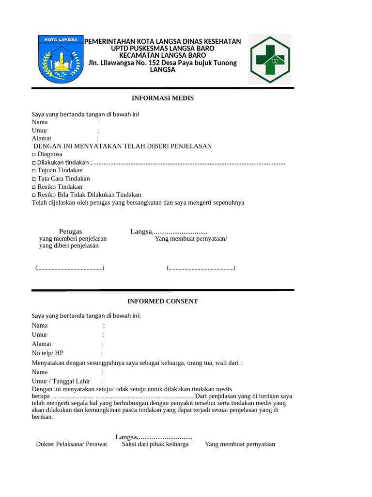 Contoh Formulir Informed Consent | PDF