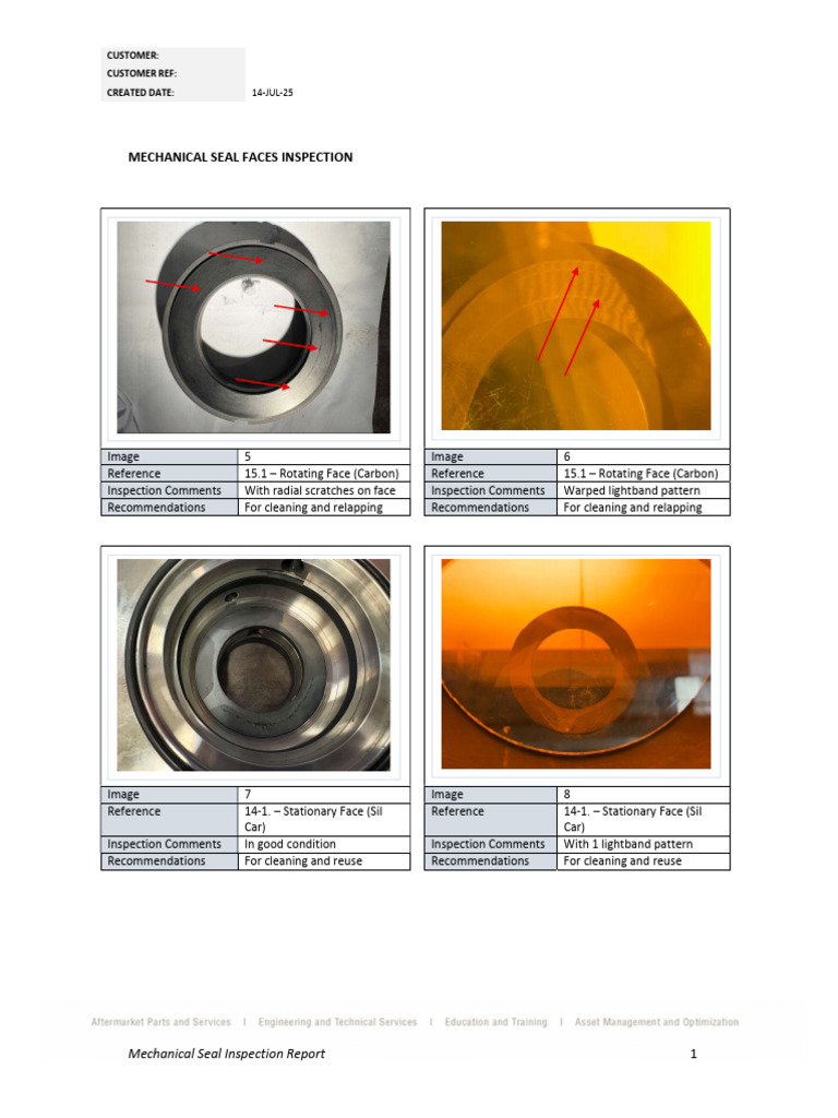 Mechanical Seal Inspection Summary | PDF
