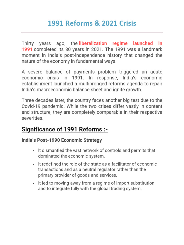1991 Reforms and 2021 Crisis | PDF | Government Budget Balance | Fiscal ...