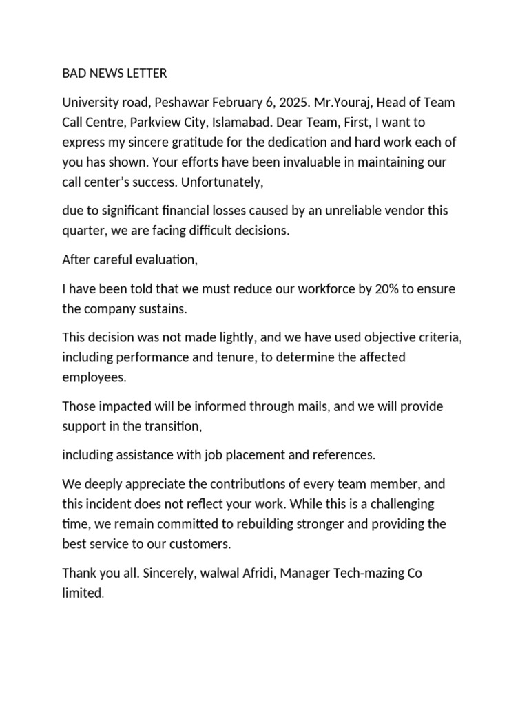 Bad News Letter | PDF