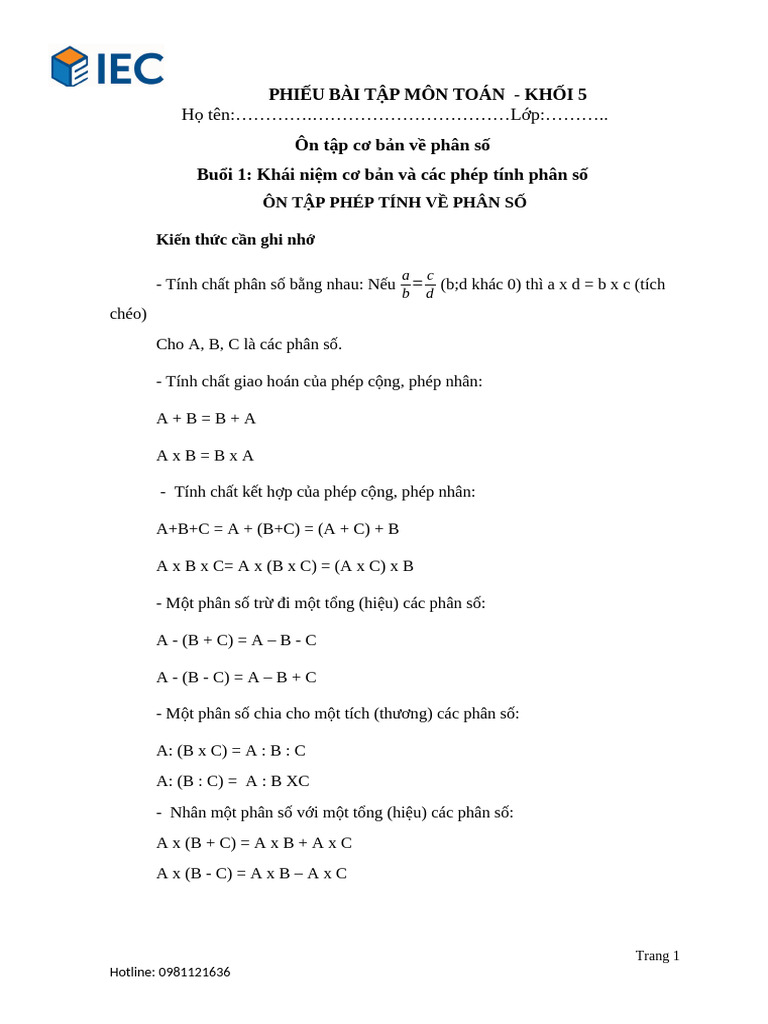 BT On Tap Phan So | PDF