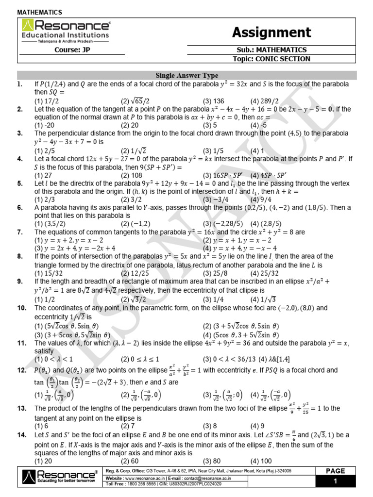 JP & Up Assignmentmathematics 15-07-2025 | PDF | Ellipse | Geometric Shapes