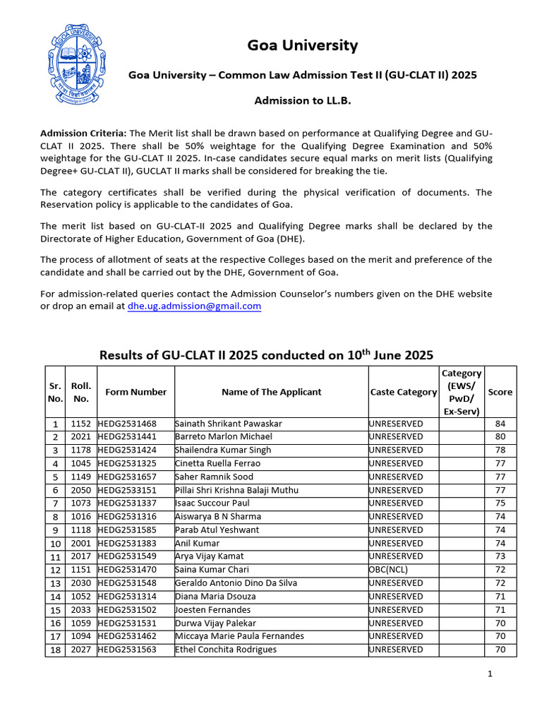 GU-CLAT II 2025 Admission Details | PDF | Standardized Tests | Practice ...