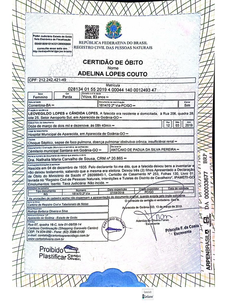 Certidão de Òbito | PDF