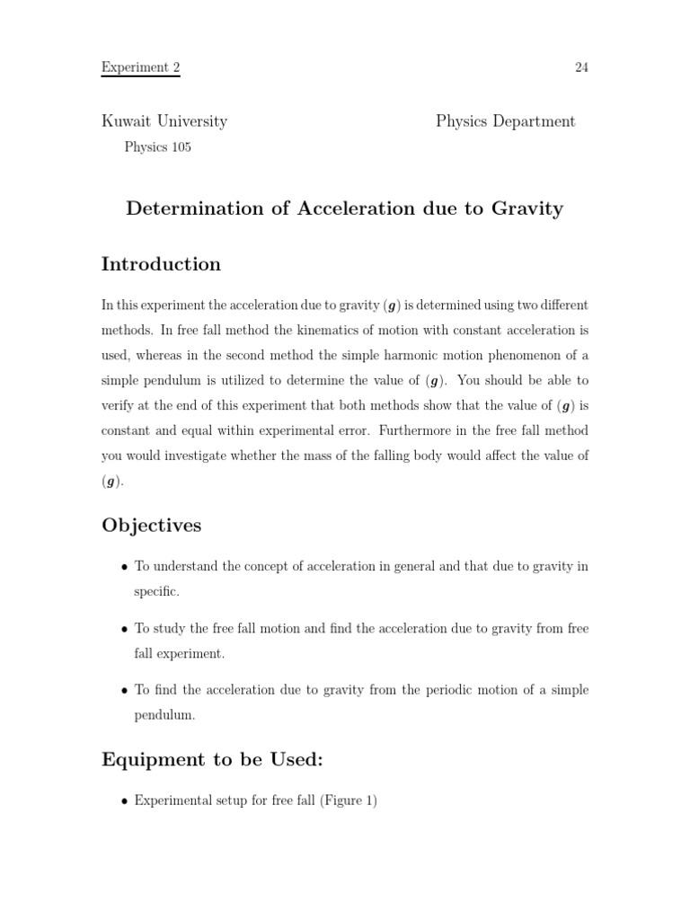 Determination of Acceleration Due To Gravity | PDF | Pendulum | Quantity