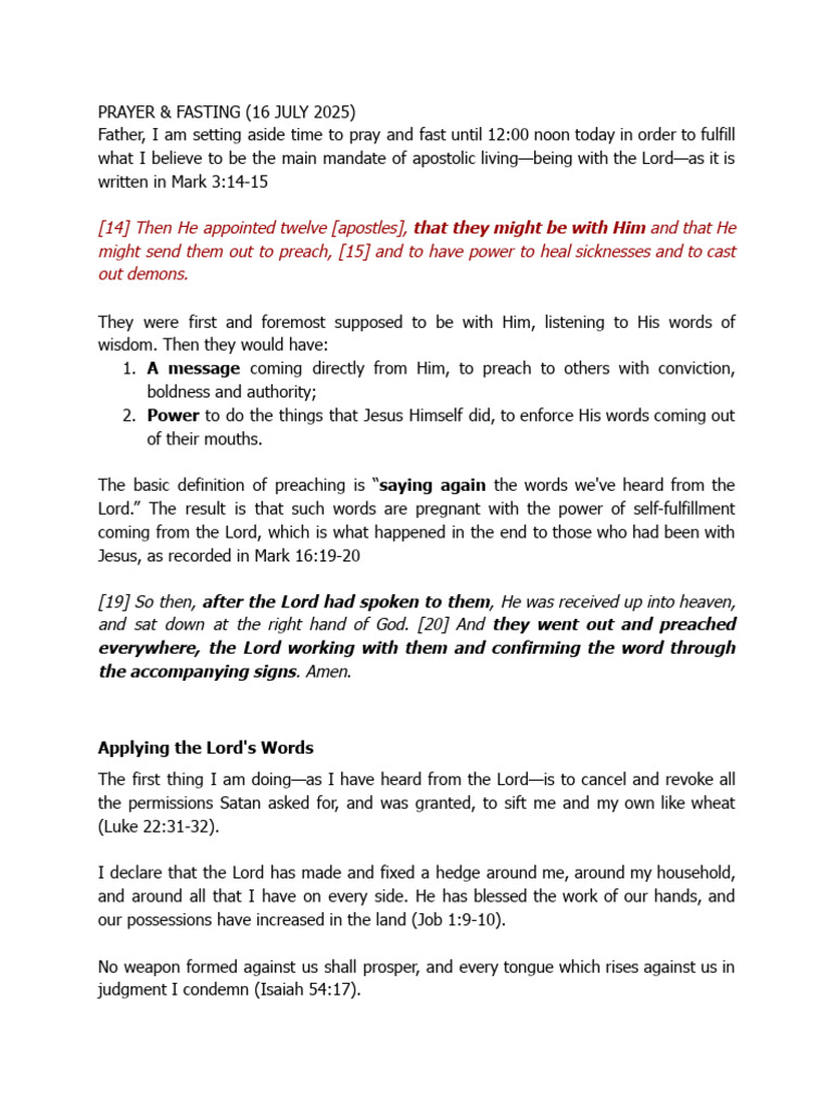 Prayer & Fasting (16 July 2025) | PDF | Prayer | Jesus