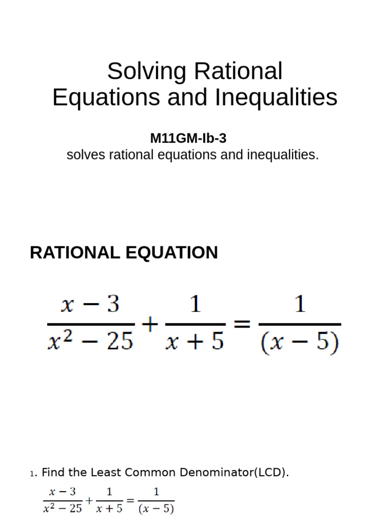 5 Solving Rational Equation and Inequality | PDF | Inequality (Mathematics) | Equations