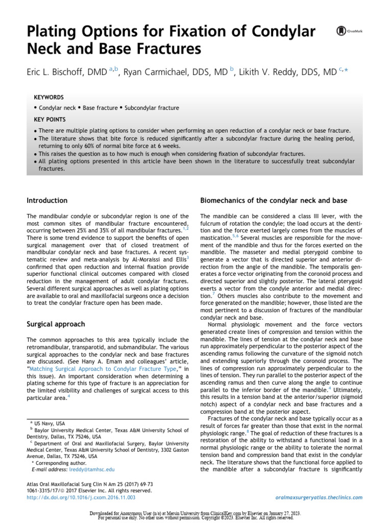 Plating Options For Fixation of Condylar Neck and Base | PDF