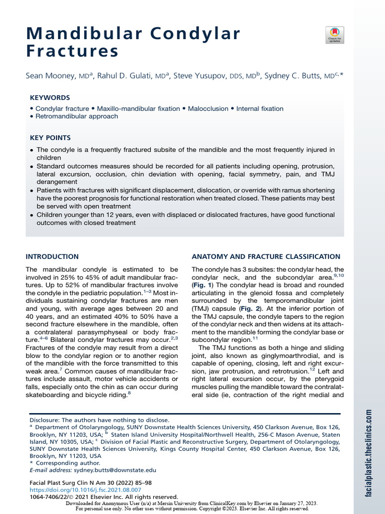 Mandibular Condylar Fractures | PDF | Human Head And Neck | Human Anatomy