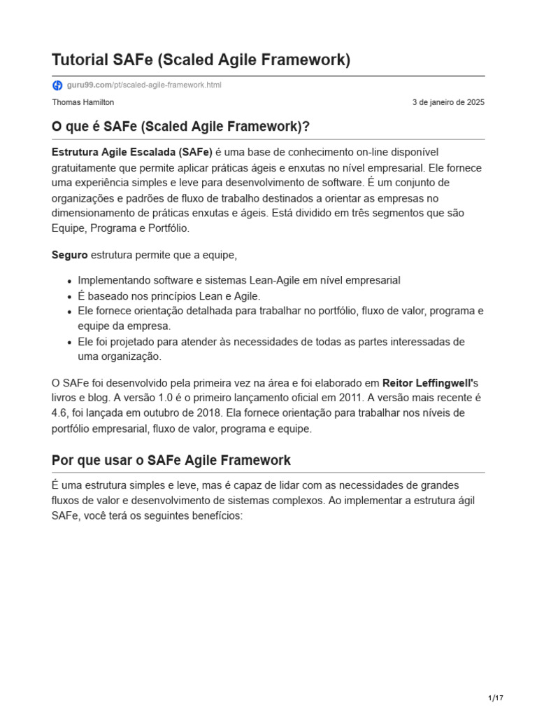 Tutorial SAFe Scaled Agile Framework | PDF | Desenvolvimento ágil de ...