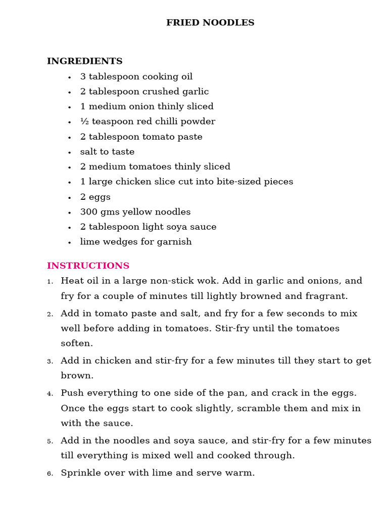 Re Order Steps Fried Noodles Observations | PDF | Stir Frying | Food ...