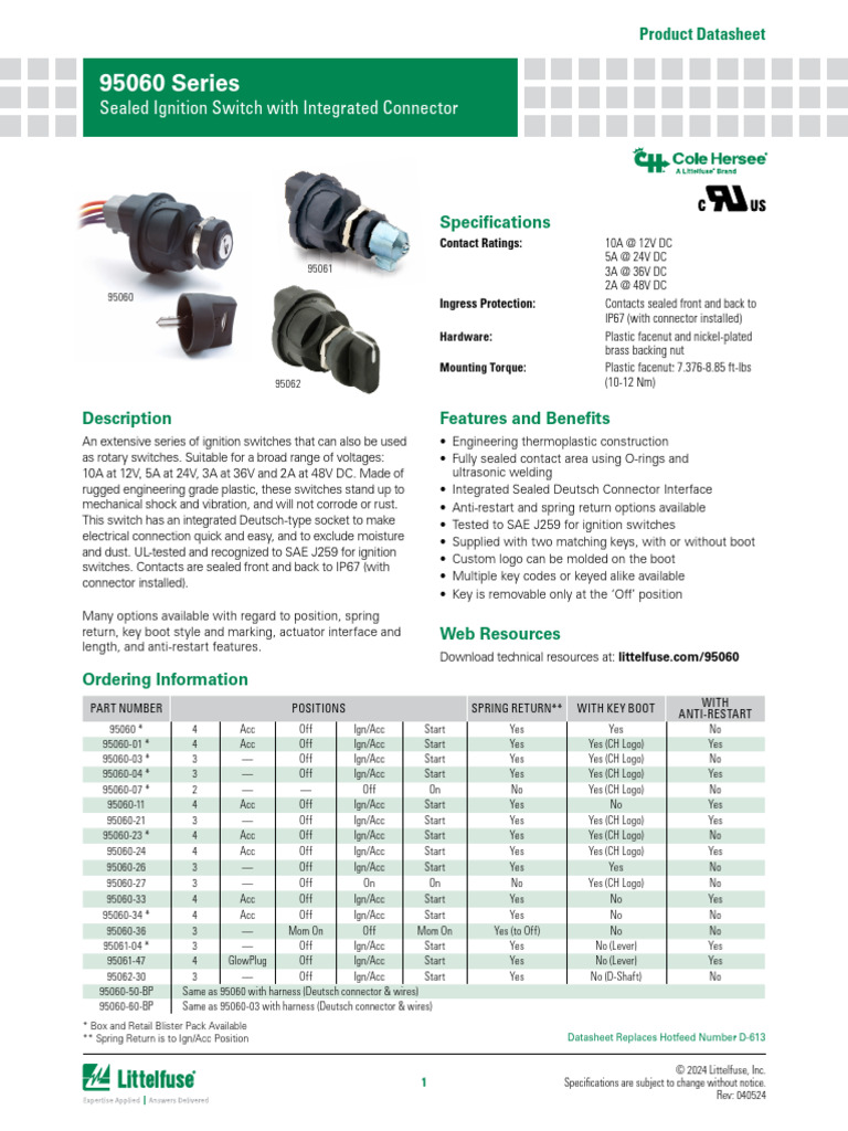 95060 Series Ignition Switch Overview | PDF | Electrical Connector | Switch
