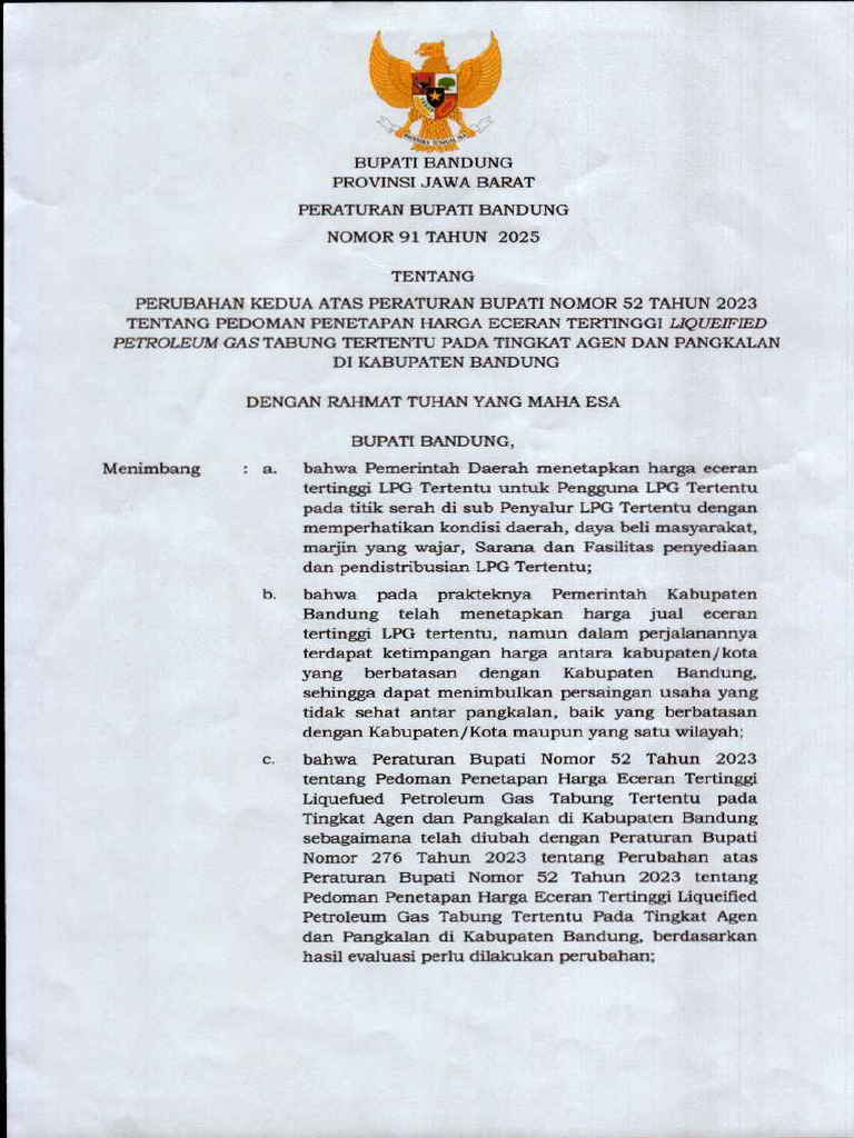SK Perbup Nomor 91 Tahun 2025 TTG Perubahan Kedua Atas Perbup Nomor 52 Tahun 2023 TTG Pedoman ...