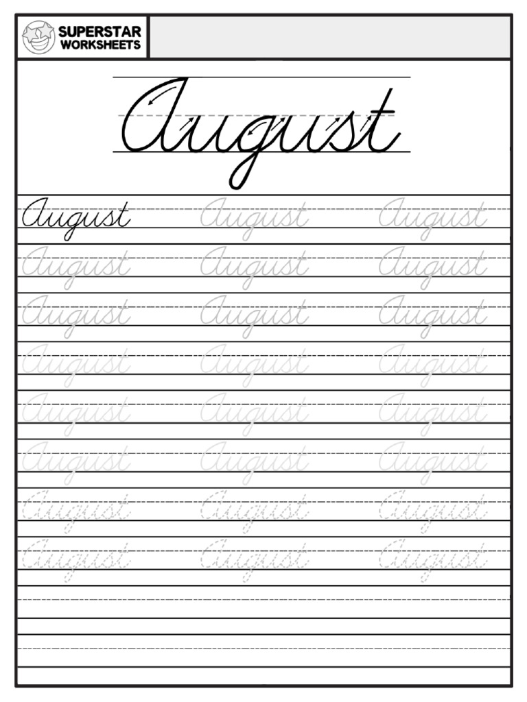 Cursive Months of The Year August | PDF