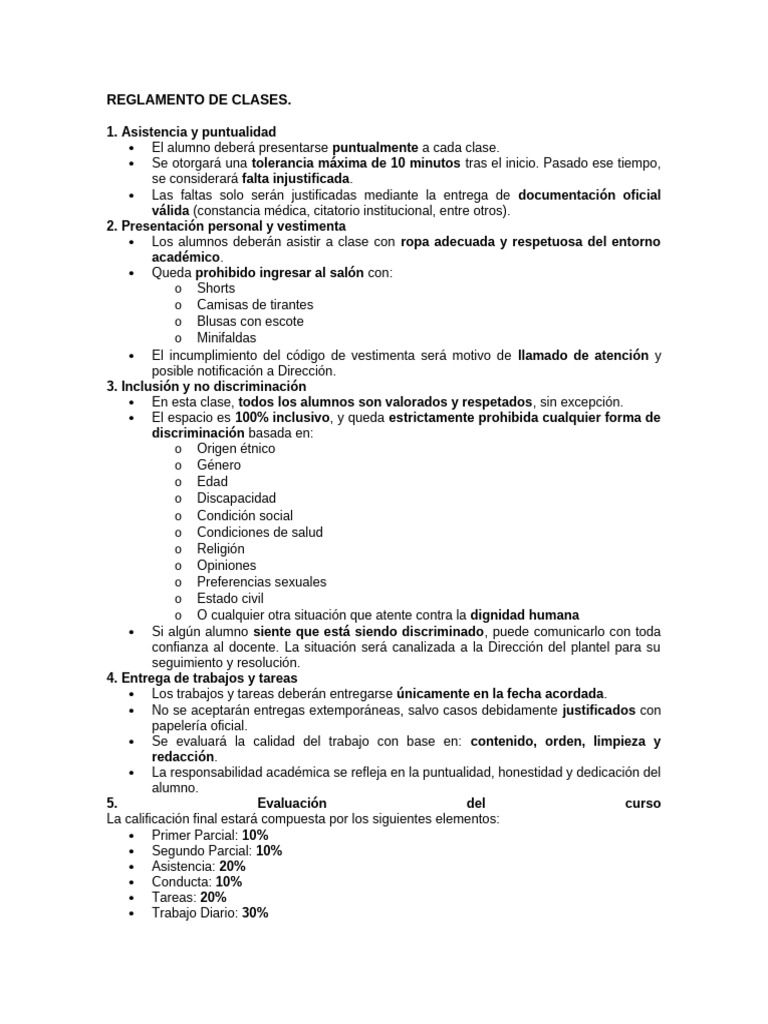Reglamento de Clases | PDF