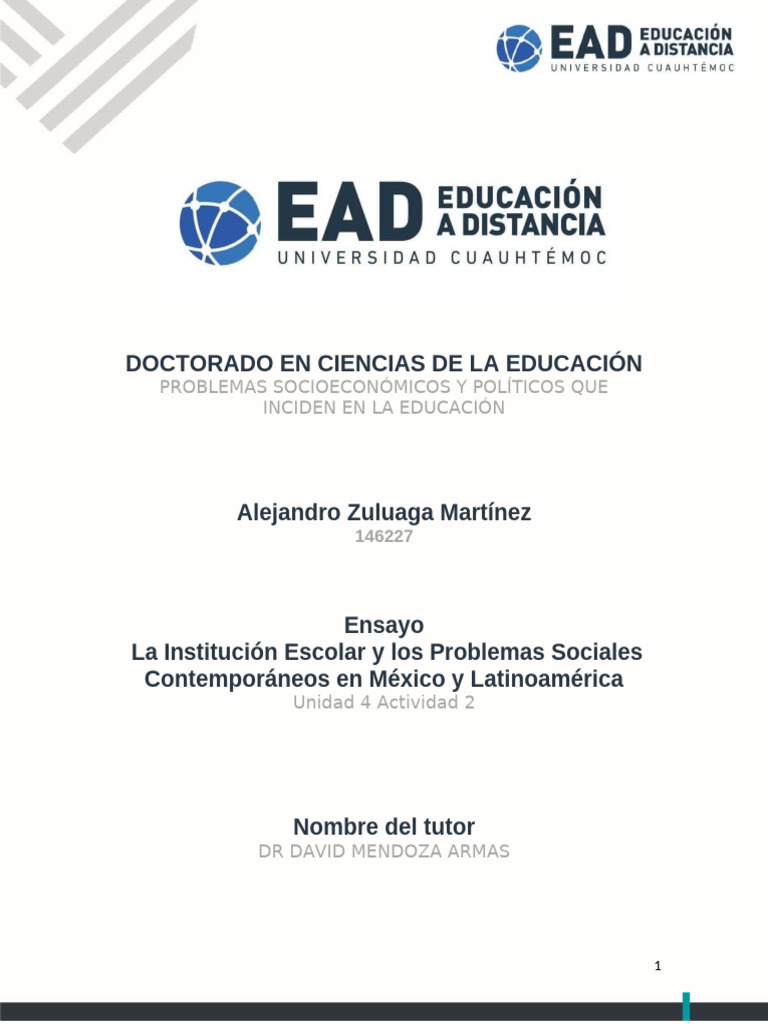 Zuuaga Alejandro U4 A2 Ensayo | PDF | Desigualdad social | Discriminación y relaciones raciales