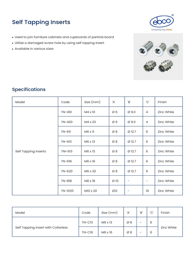 Self Tapping Inserts | PDF