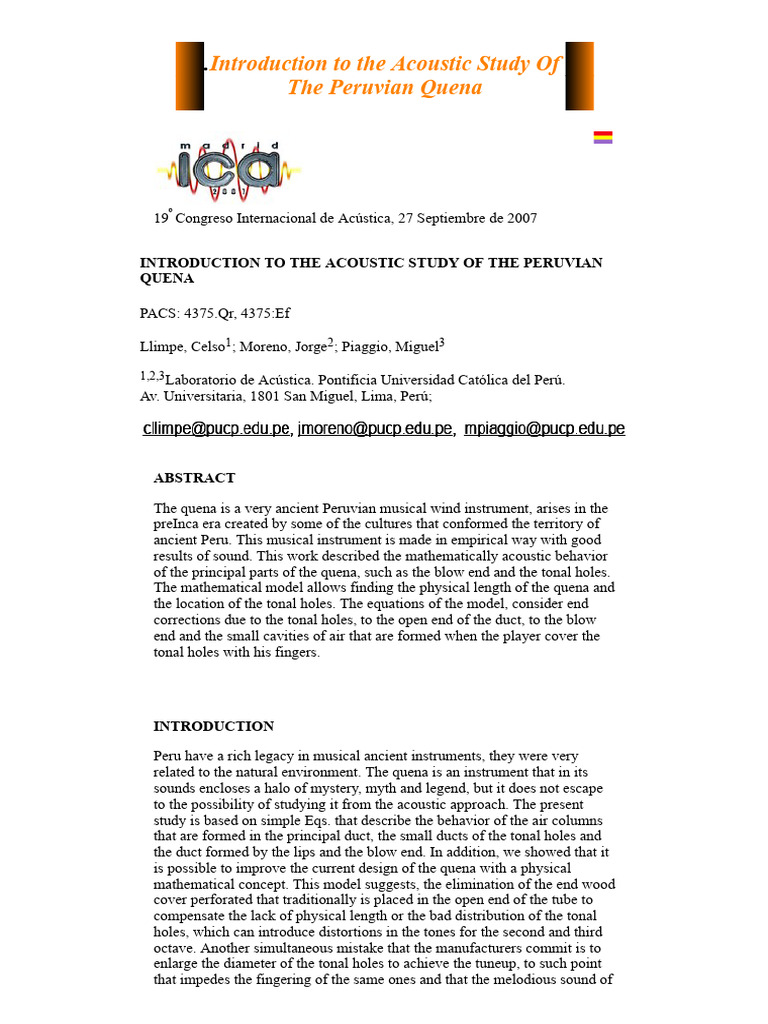 Acoustic Analysis of the Peruvian Quena | PDF | Peru