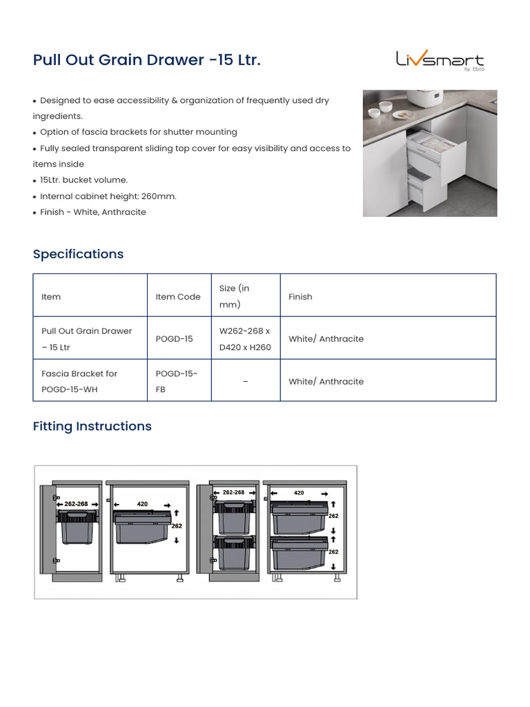 Pull Out Grain Drawer - 15 Ltr. | PDF