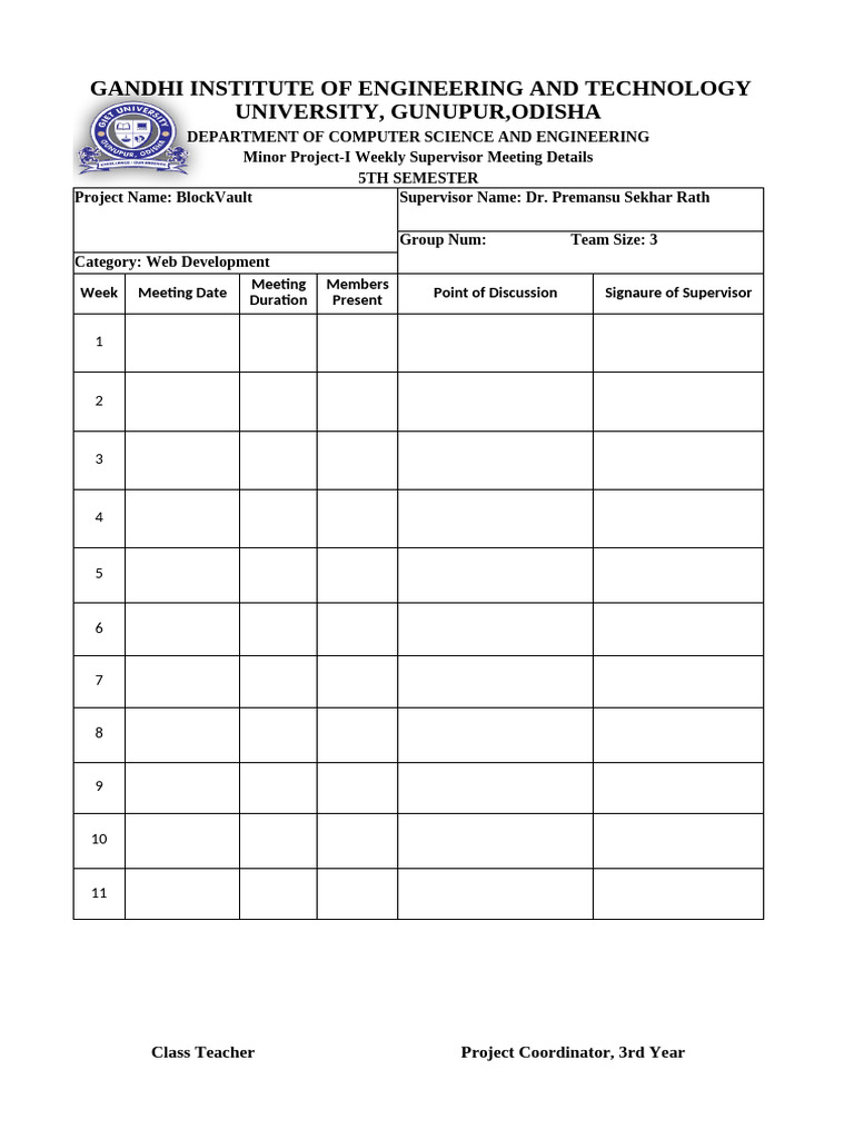 Weekly Supervisor Meeting Sheet | PDF