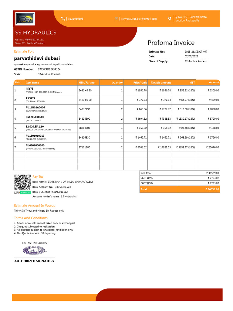 Profoma Invoice - 2025-26 SS QTN67 - 07 - 07 - 25 | PDF | Currency ...