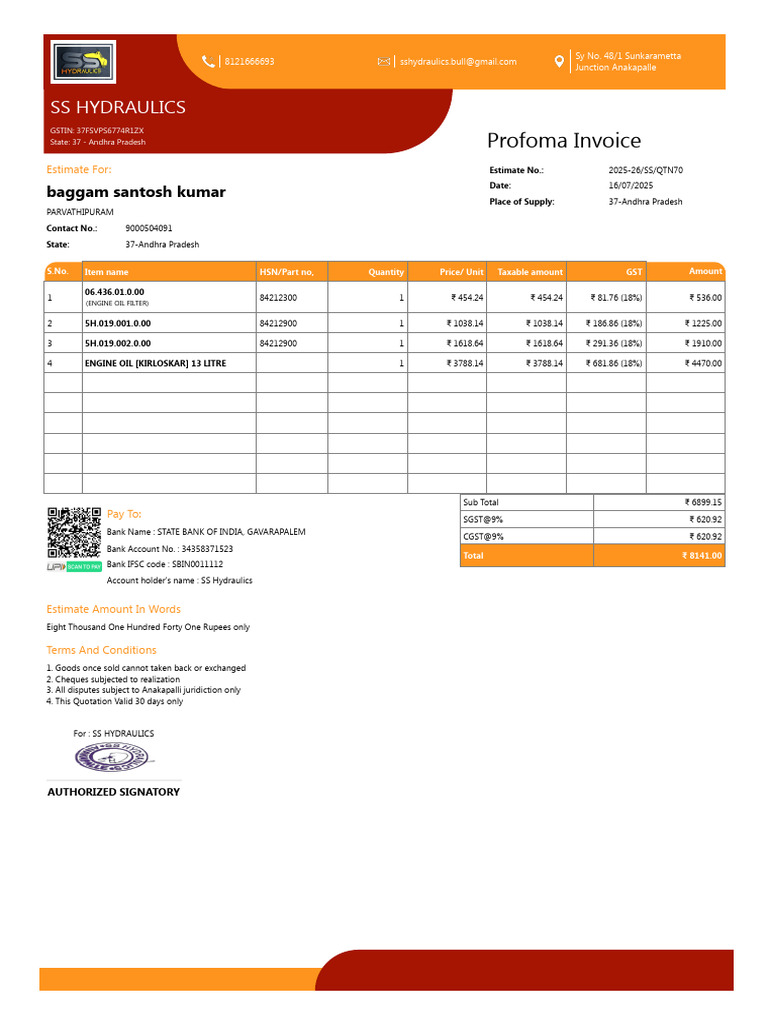 Profoma Invoice - 2025-26 SS QTN70 - 16 - 07 - 25 | PDF | Currency ...
