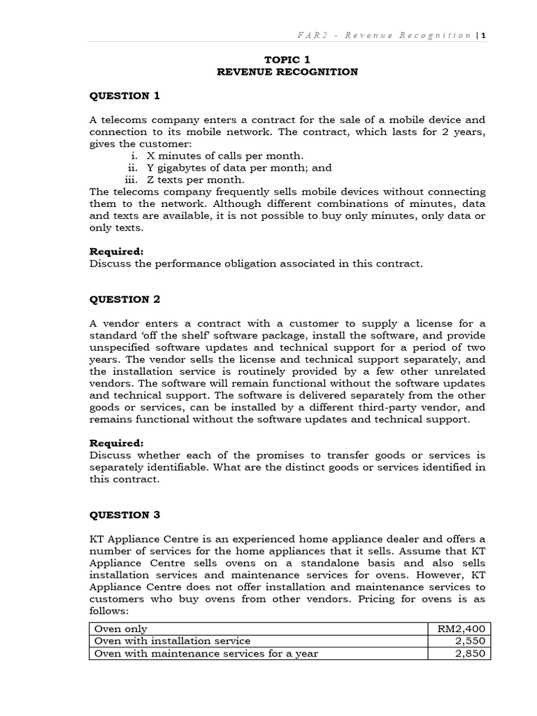 Tutorial Topic 1 - Revenue Recognition 2025 | PDF | Prices | Sales