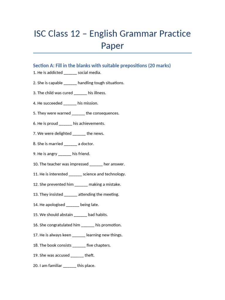 ISC Class 12 English Grammar Practice | PDF