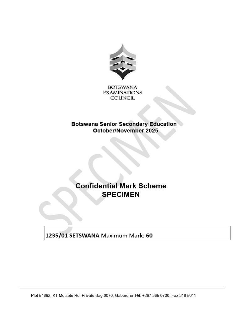 Setswana Specimen Paper 2025 Marks | PDF | Accuracy And Precision ...