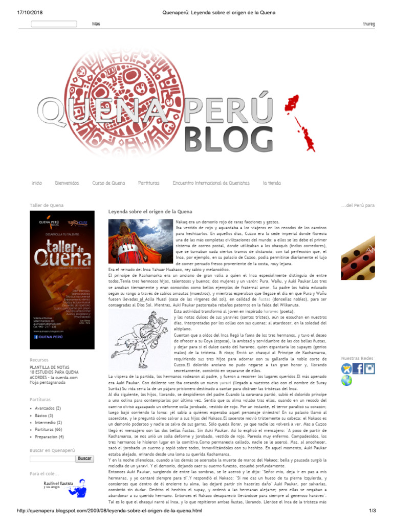 Quenaperú - Leyenda Sobre El Origen de La Quena | PDF | Imperio Inca