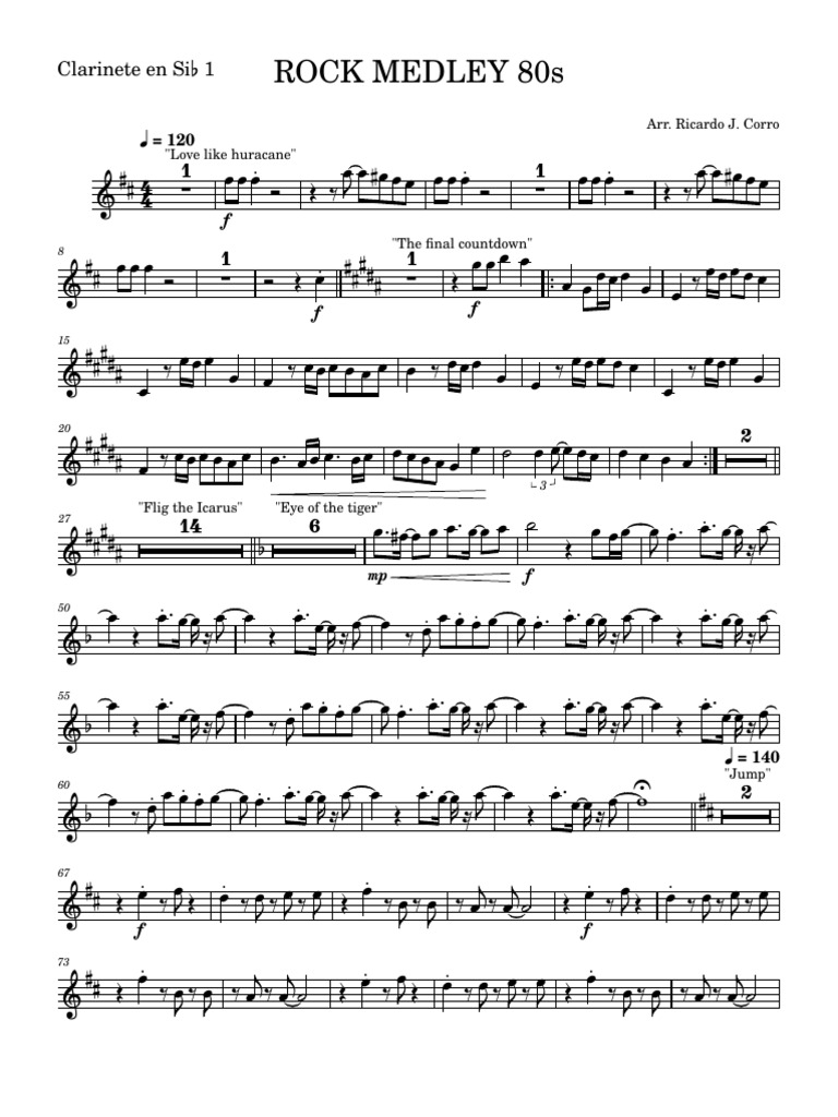 80s Rock Medley for Clarinet | PDF