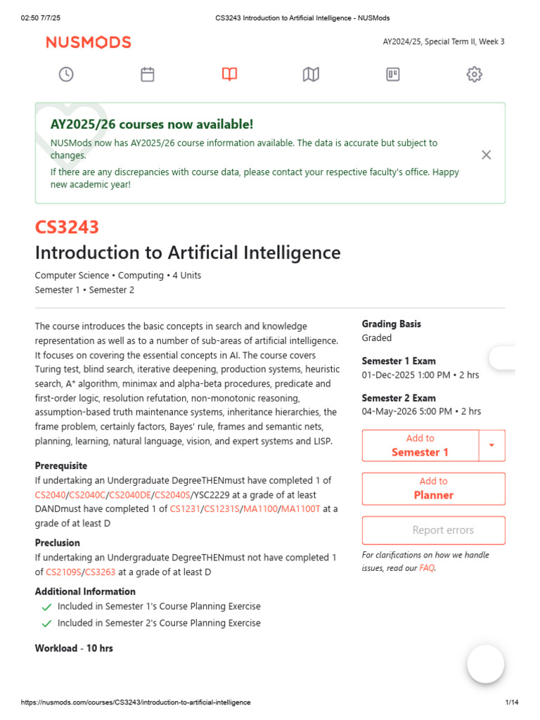 CS3243 Introduction To Artificial Intelligence - NUSMods | PDF ...