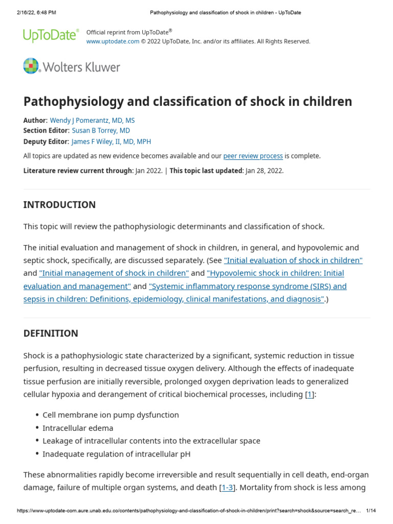 Pathophysiology and Classification of Shock in Children - UpToDate ...